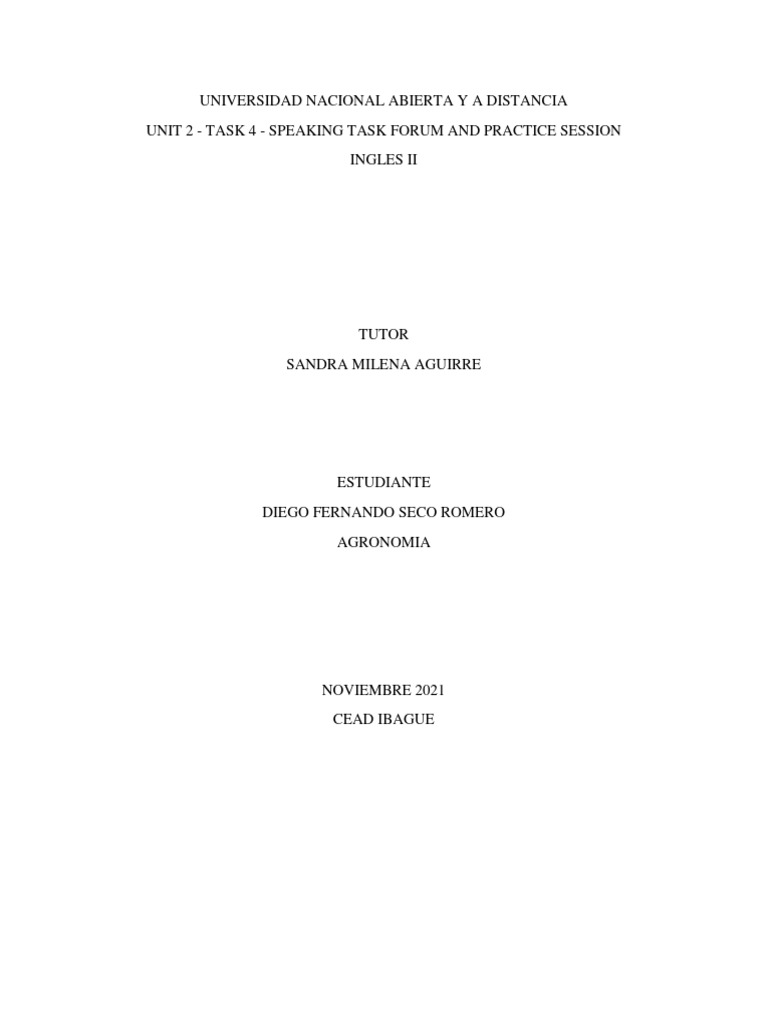 Task 4, Ingles II, Diego Fernando Seco Romero. | PDF