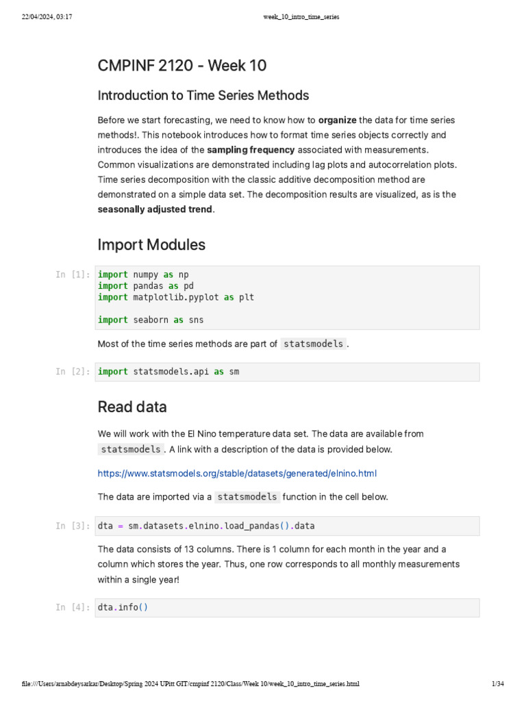 Week 10 Intro Time Series | PDF | Time Series | Data Type