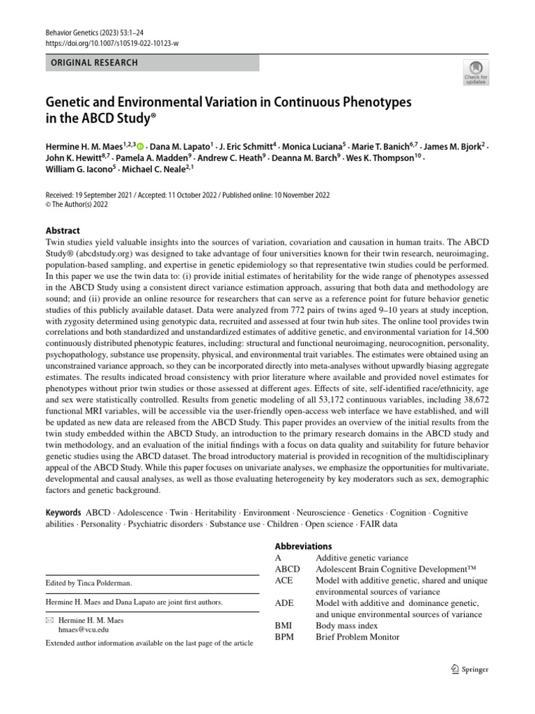 Genetic and Environmental Variation in Continuous Phenotypes | PDF ...