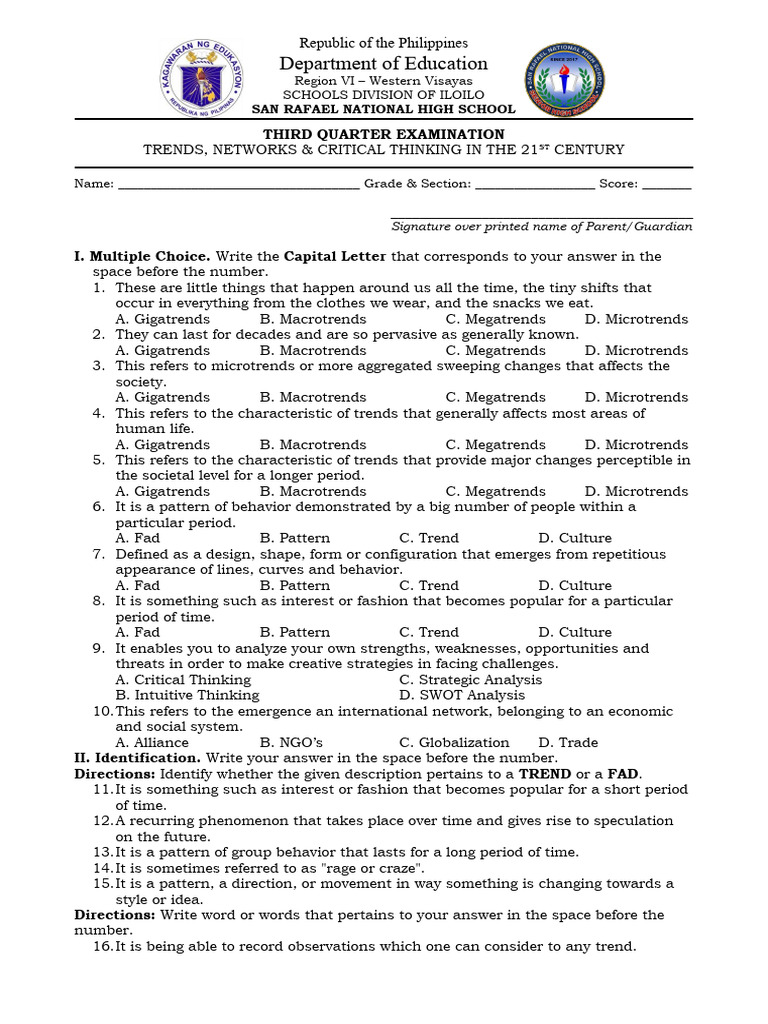 3rdqtr EXAM TNCT 2023-2024 | PDF | Globalization | Climate Change