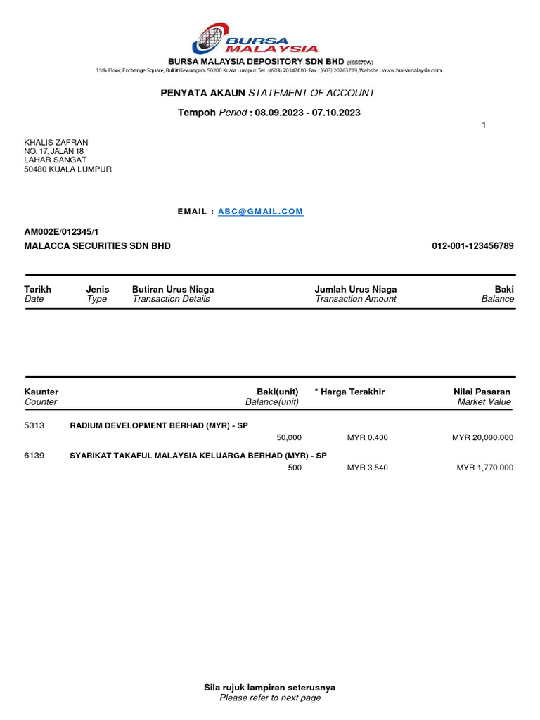 Contoh Salinan Penyata CDS | PDF | Malaysia | Business