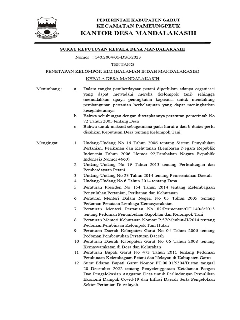 Keputusan Pembentukan Kelompok HIM Mandalakasih | PDF