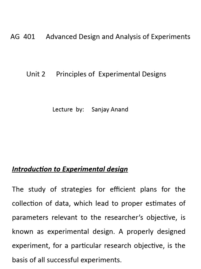 AG 401 - Experimental Designs | PDF | Experiment | Accuracy And Precision