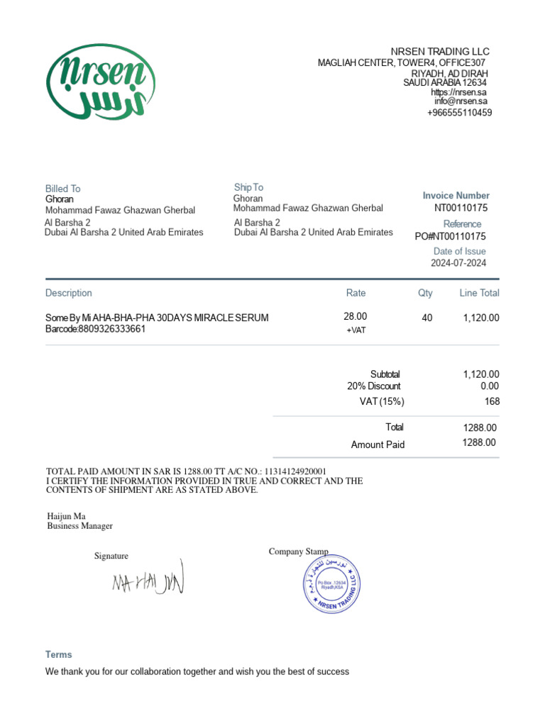 Invoice for Miracle Serum Purchase | PDF | Business Documents