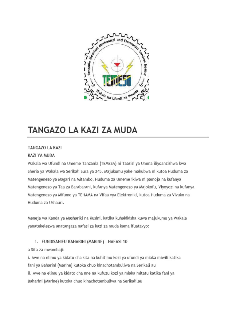 Temesa Vacancies April | PDF