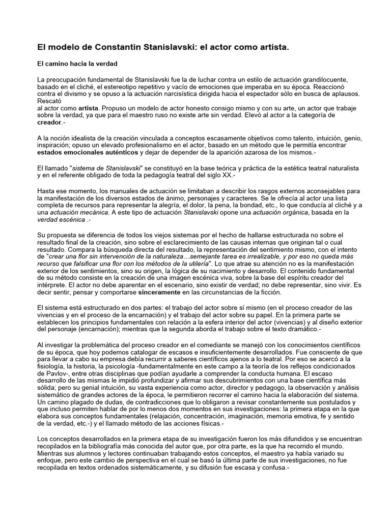Constantin Stanislavski - El Actor Como Artista | PDF | Interino | Actor