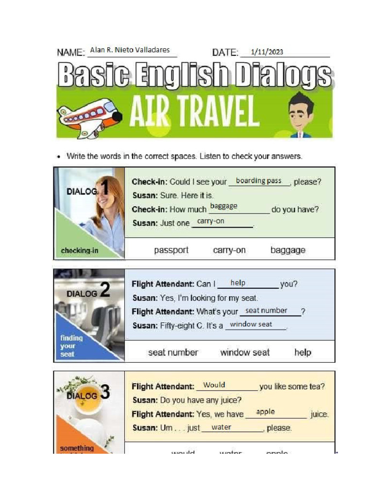 Basic English Dialogues Air Travel | PDF