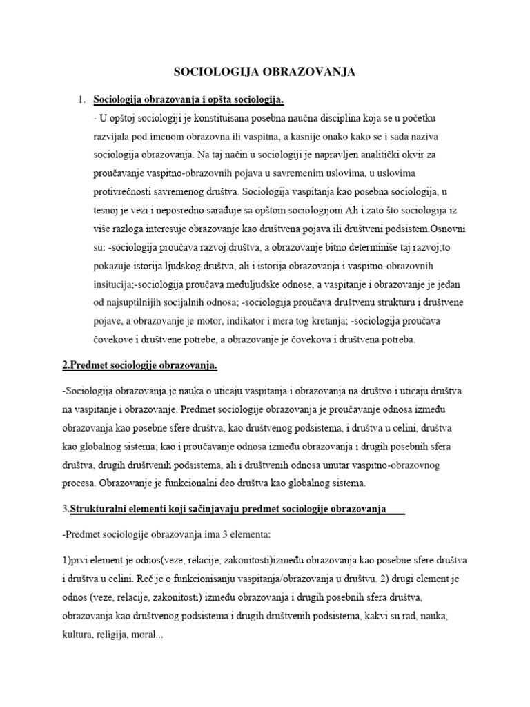 Sociologija Obrazovanja Crna Pitanja | PDF