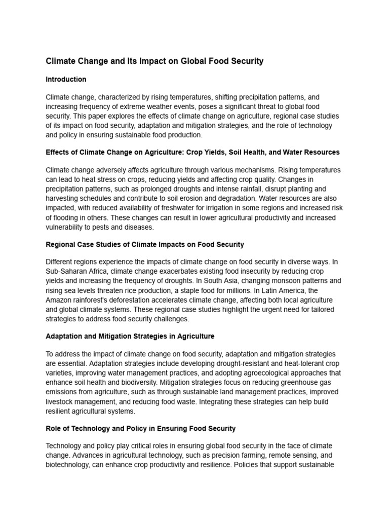 Climate Change and Its Impact On Global Food Security | PDF ...