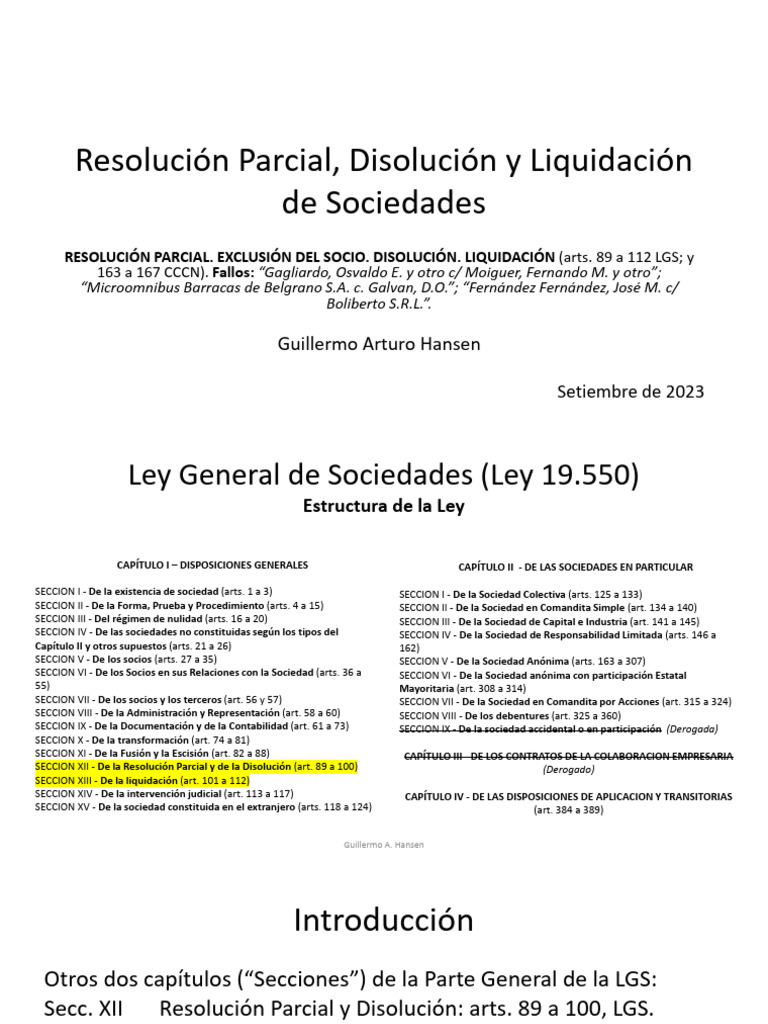 Hansen - Resolución Parcial, Disolución y Liquidación de Sociedades - Setiembre 2023 | PDF ...