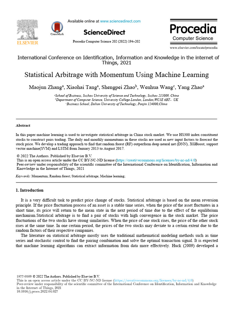 Statistical Arbitrage With ML 1721555596 | PDF | Artificial Neural Network | Machine Learning