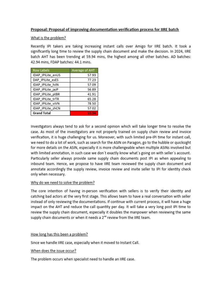 Proposal: Proposal of Improving Documentation Verification Process For ... Proposal: Proposal of Improving Documentation Verification Process For ...