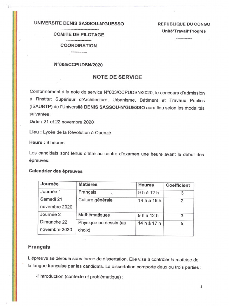 2-Udsn Concours Isaubtp-Note de Service | PDF