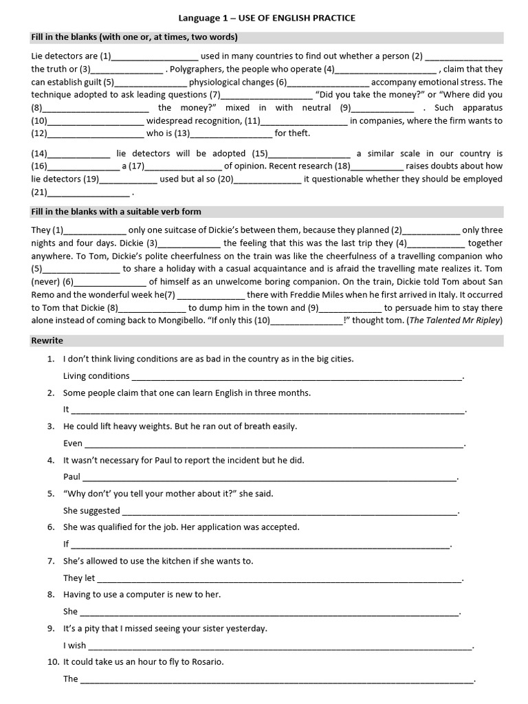 English Language Practice Exercises | PDF