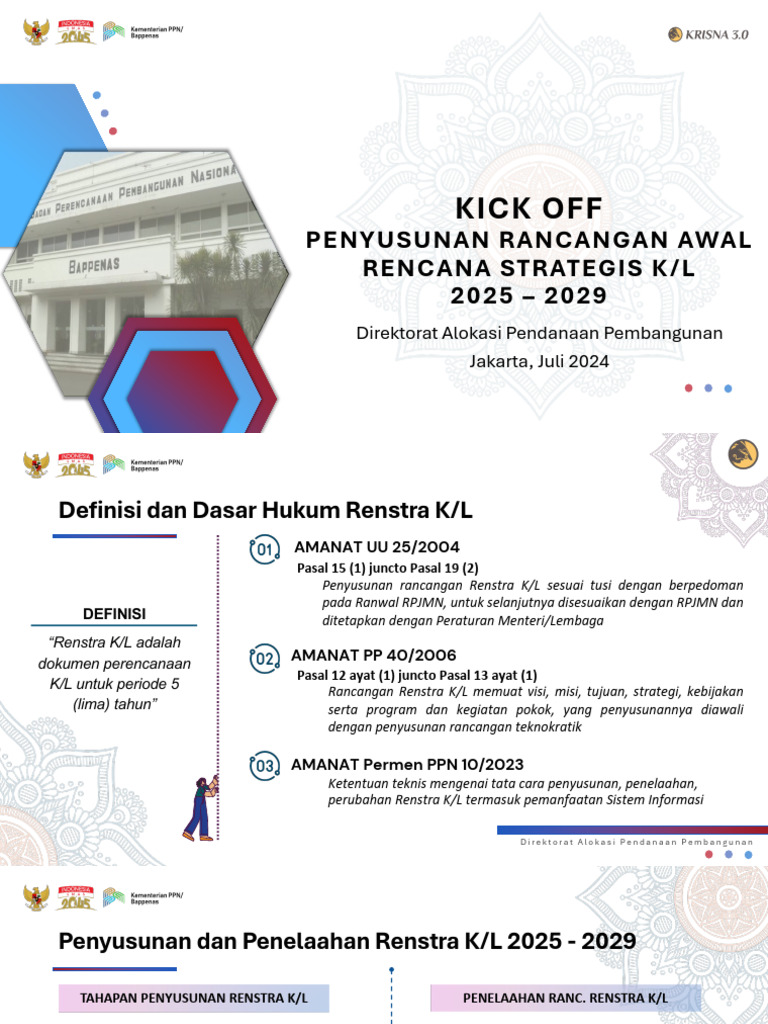 BAPPENAS - Paparan Kick-Off Pak Dir - Ranwal Renstra KL 2025-2029 | PDF