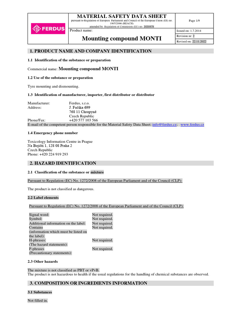 SDS Monti | PDF | Dangerous Goods | Safety