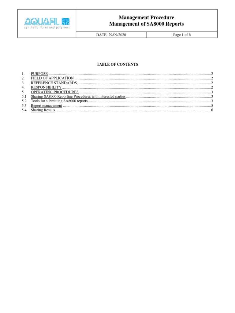 SA8000 Report Management Procedure | PDF | Regulatory Compliance ...