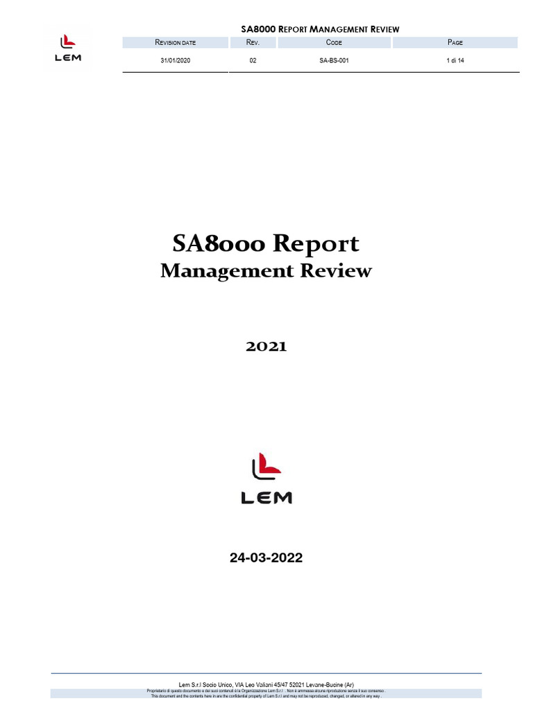 SA8000 Management Review Report 2021 | PDF | Occupational Safety And ...