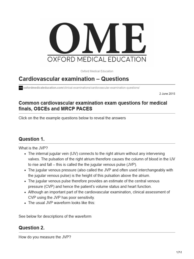 Cardiovascular Exam Questions Guide | PDF | Heart | Heart Valve