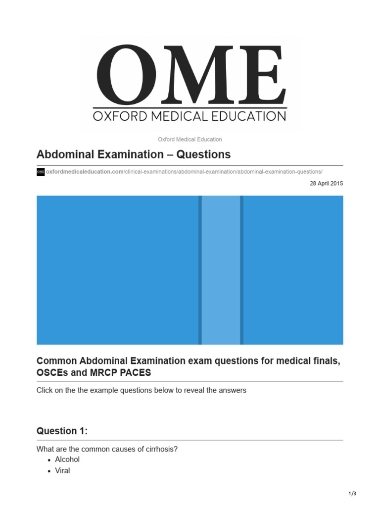 Abdominal Examination Questions | PDF | Cirrhosis | Gastroenterology