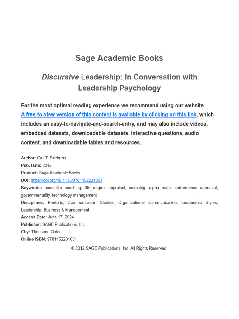 Discursive Leadership in Conversation WithLeadership Psychology-4 ...