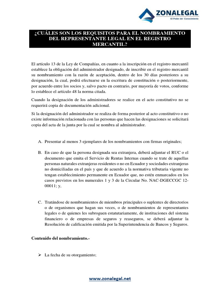 S.19. Cuales Son Los Requisitos para El Nombramiento Del Representante ...
