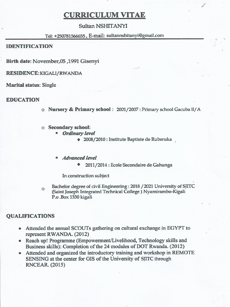 Nshitanyi Sultan CV 2 | PDF