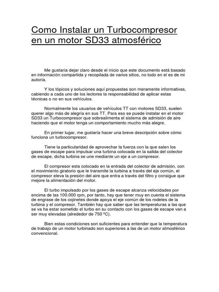 Como Instalar Un Turbo en El SD33.PDF Versión 1 | PDF | Turbocompresor | Presión