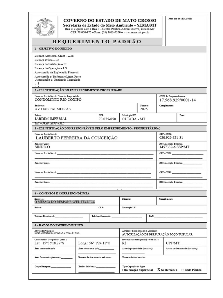 Requerimento Padrao Sema MT | PDF | Brasil