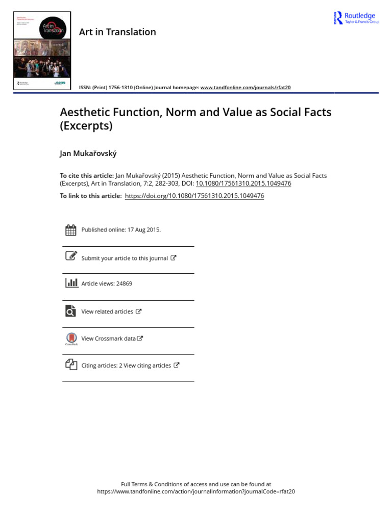 Aesthetic Function Norm and Value As Social Facts Excerpts | PDF ...