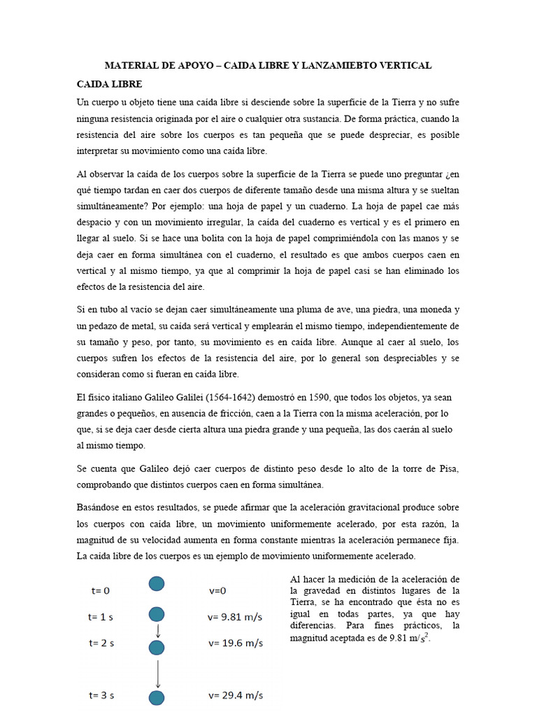 Caida Libre y Tiro Vertical | PDF | Gravedad | Aceleración