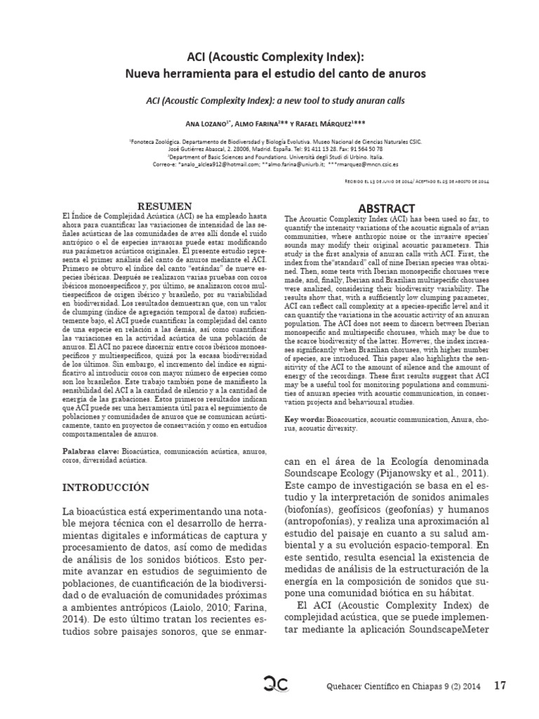 ACI (Acoustic Complexity Index) | PDF | Sonido | Acústica