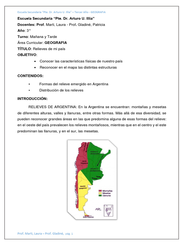 Actividad - Mapa Argentina Relieves | PDF | Andes | Divisiones Fisiográficas