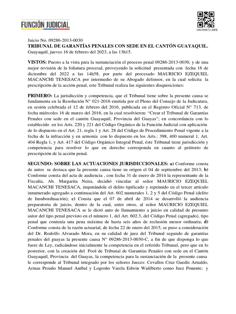 Prescripción Penal Caso Macanchi 2023 | PDF | Estatuto de limitaciones ...