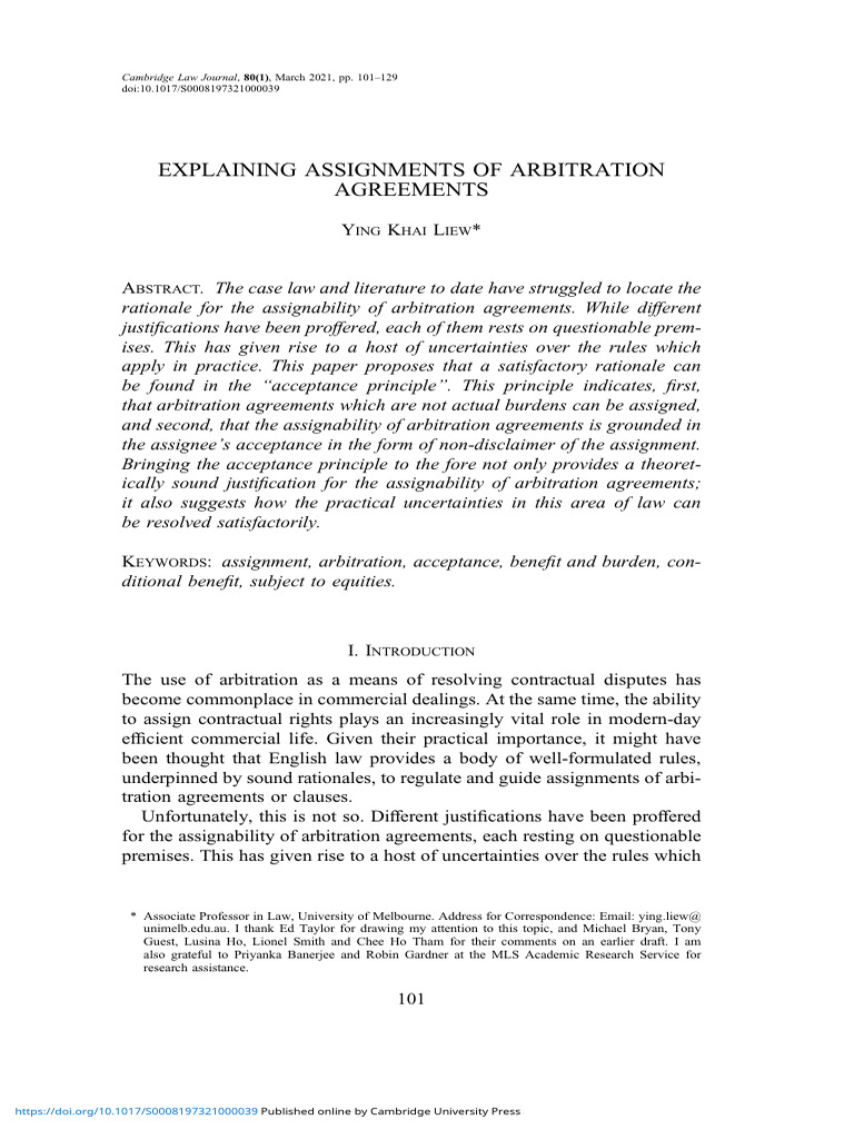 Explaining Assignments of Arbitration Agreements | PDF | Assignment (Law) | Legal Remedy