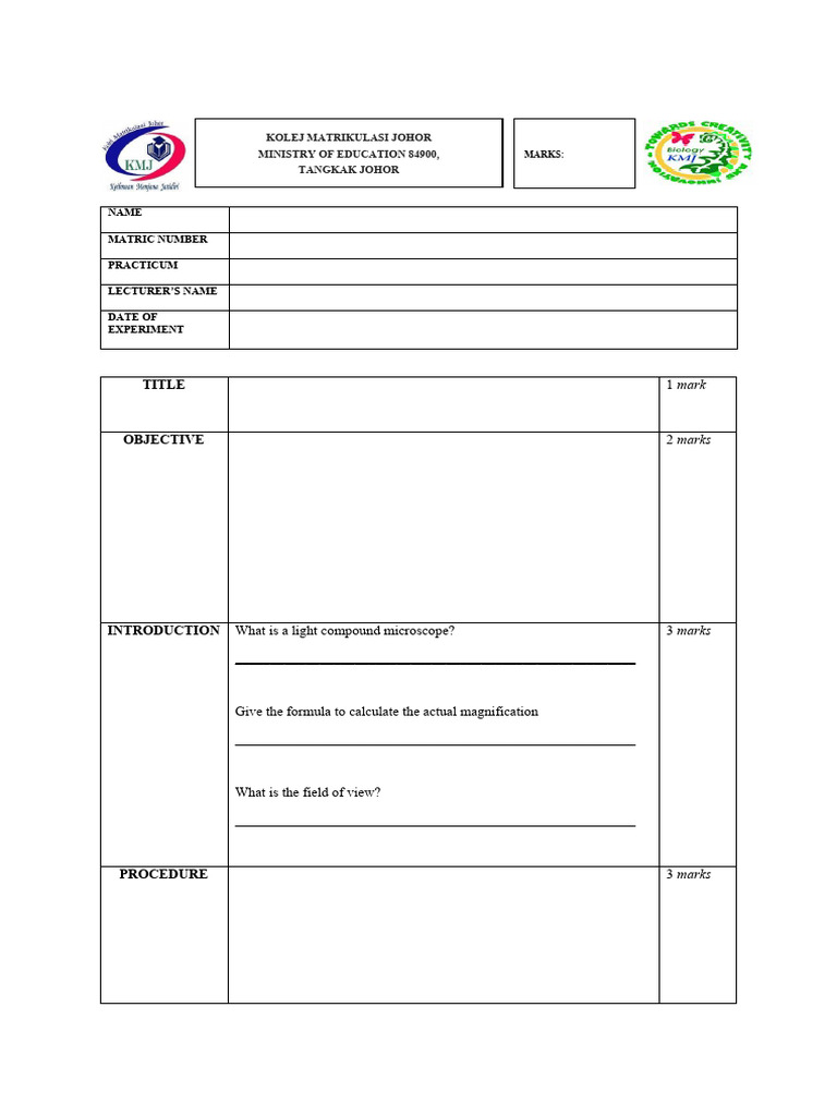 Lab Report Exp 1 Student | PDF | Microscope | Glass Engineering And Science