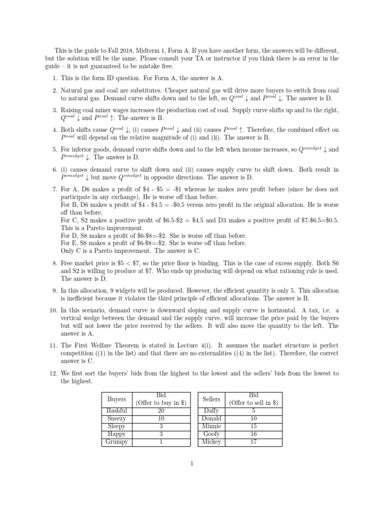 Econ 1101 Midterm 1 Answer Key | PDF | Demand | Elasticity (Economics)