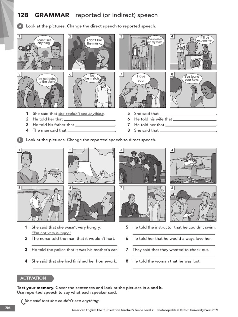 grammar practice unit 12B reported speech | PDF | Language Mechanics | Grammar