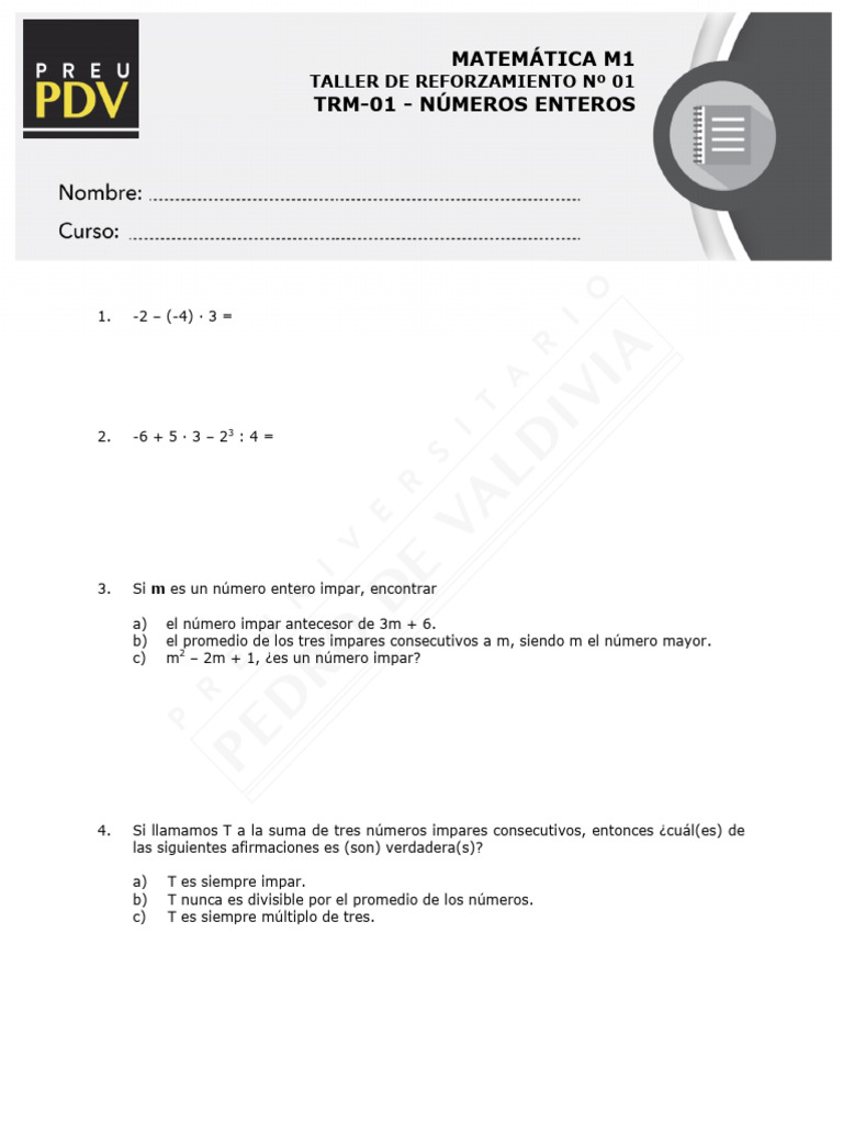 7785 Trm 01 Números Enteros Pdf Teoría De Los Números Matemática