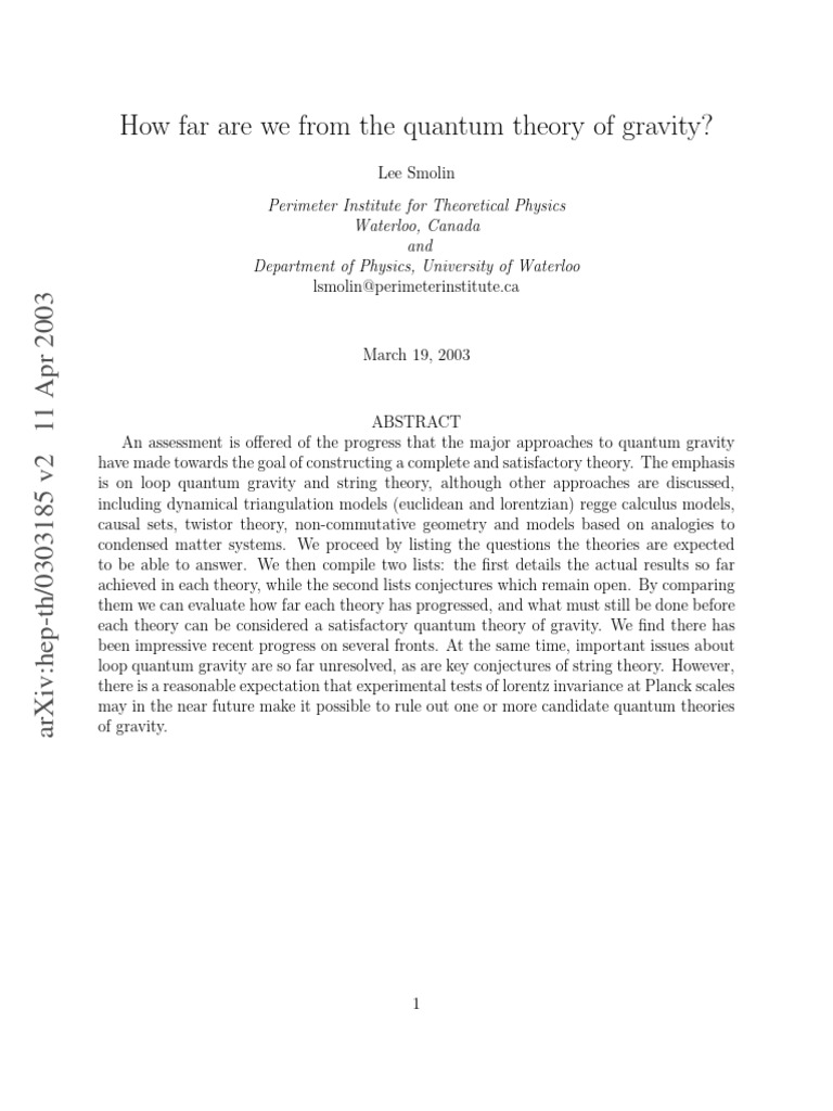 Fisica Teorica - Gravedad Cuantica - Lee Smolin - How Far Are We From The Quantum Theory of ...