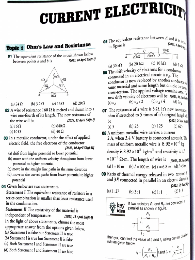 Current Electricity Formulas and Concepts | PDF | Electrical ...