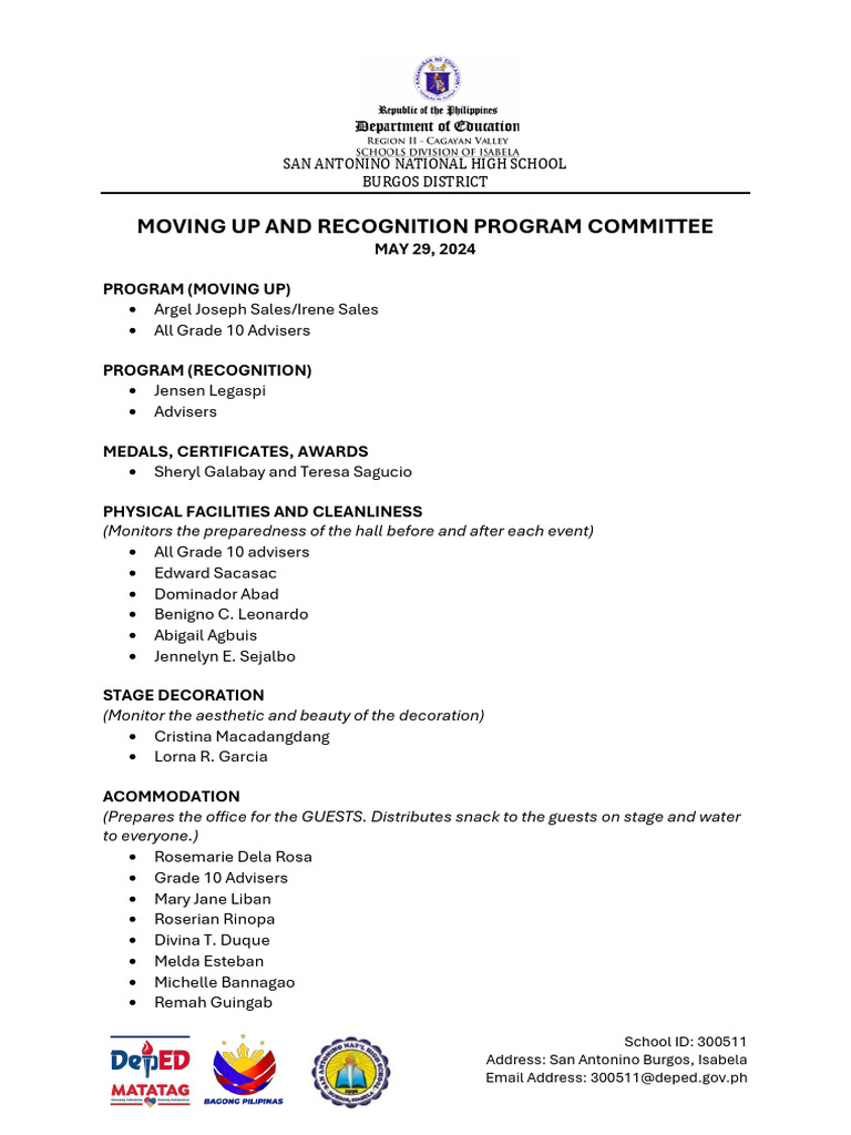 Moving Up Recognition Program Committee | PDF | Wellness