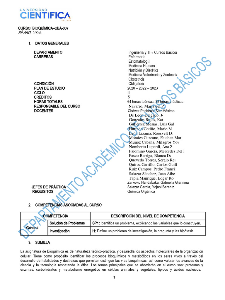 Bioquímica - Cba-007 - 2024-I - V2 | PDF | Metabolismo | Enzima