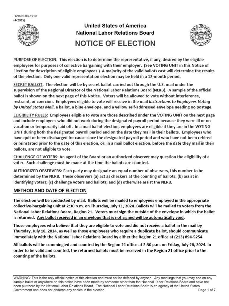 Notice of Election | PDF | Employment | Trade Union