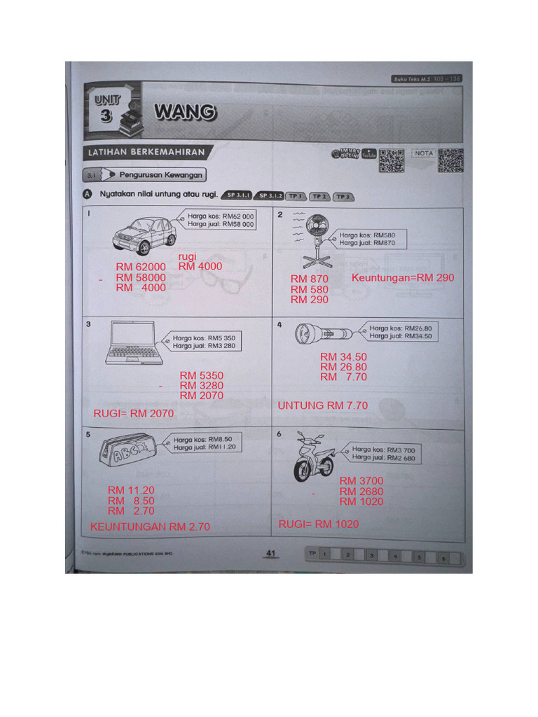Matematik Tahun 6 2024 - Bab 3 Wang | PDF