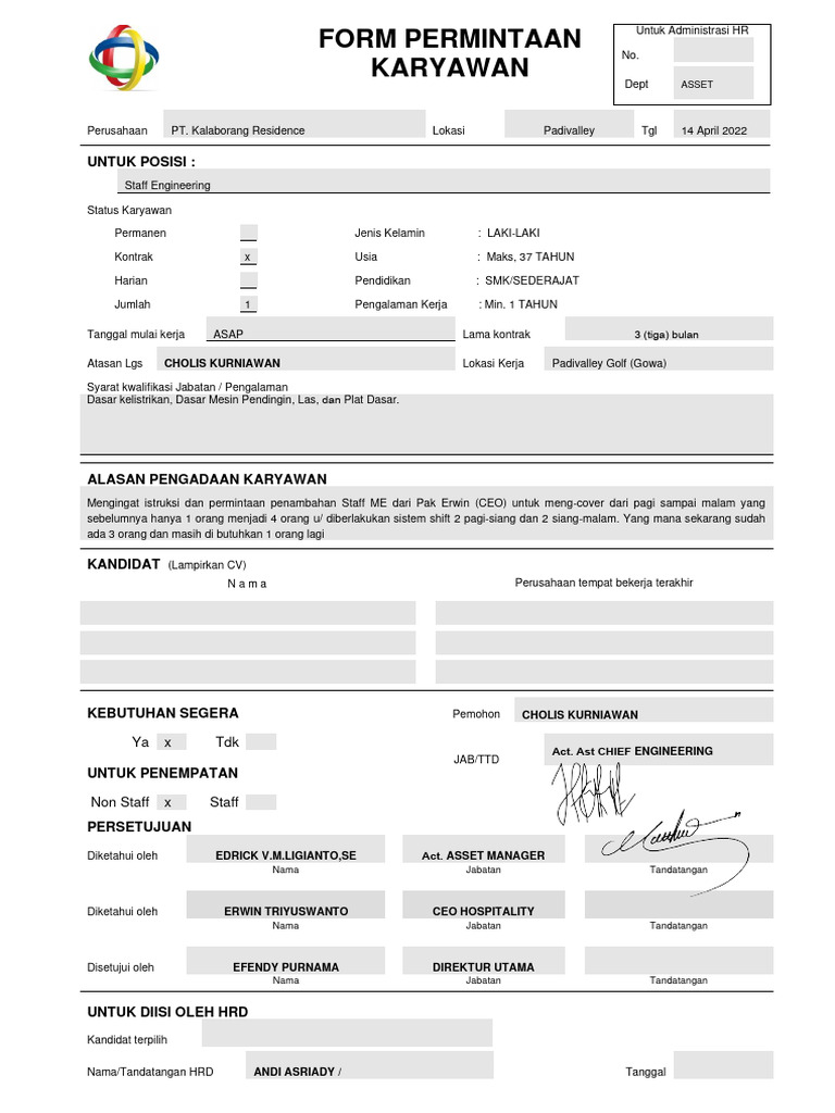 Form Permintaan Karyawan | PDF