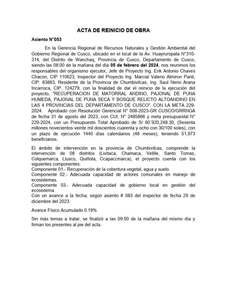 acta re reinicio | PDF