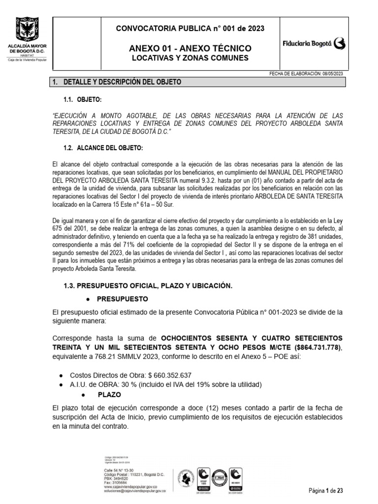 Anexo 1 - ANEXO TÉCNICO LOCATIVAS Y ZONAS COMUNES | PDF | Presupuesto ...
