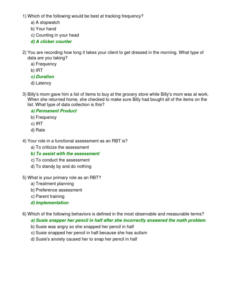 RBT Exam Answer Key | PDF | Reinforcement | Psychological Theories