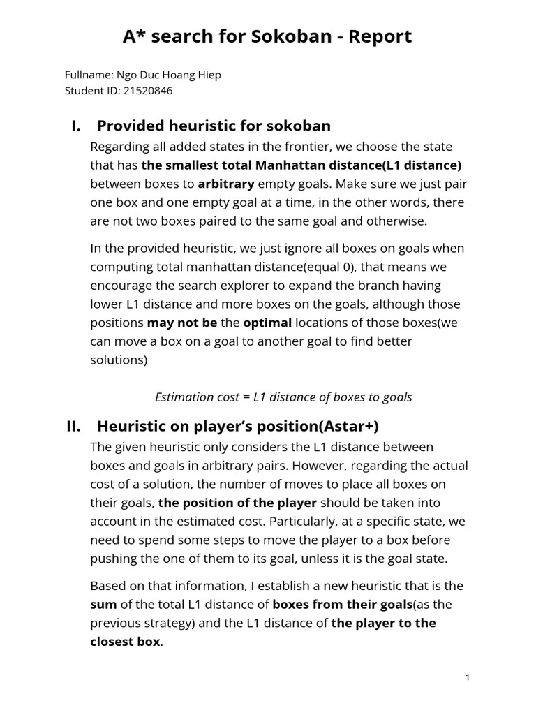 Astar For Sokoban Report | PDF | Computer Science | Computational Complexity Theory